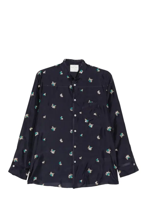 FORTE_FORTE Floral Embroidered Silk Shirt - Black