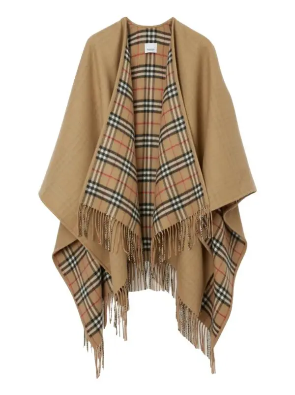 Burberry Checked Fringed-edge Reversible Cape - Brown