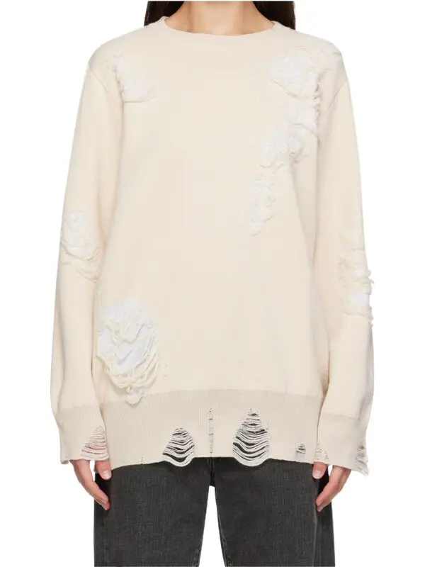 MAISON MARGIELA Distressed Crewneck Sweatshirt - White