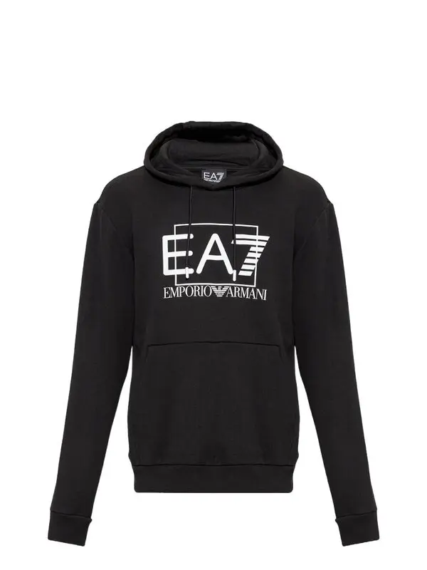 EA7 Logo-print Drawstring Hoodie - Black