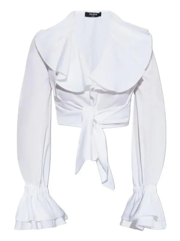 Balmain Cropped Ruffle Shirt - White