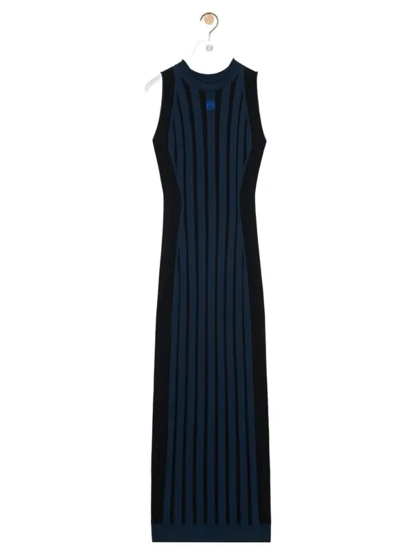 Loewe Ribbed Knit Maxi Dress With Embroidered Logo - Black
