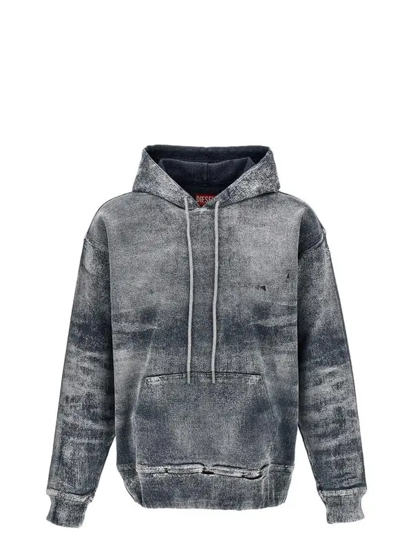 DIESEL® Tie-dye Effect Logo Embroidered Hoodie - Gray