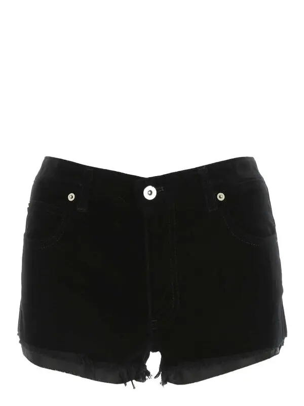 Miu Miu Washed Velvet Shorts With Embroidered Logo - Black