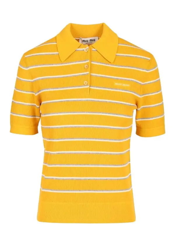 Miu Miu Short-sleeved Striped Knitted Polo Shirt - Yellow