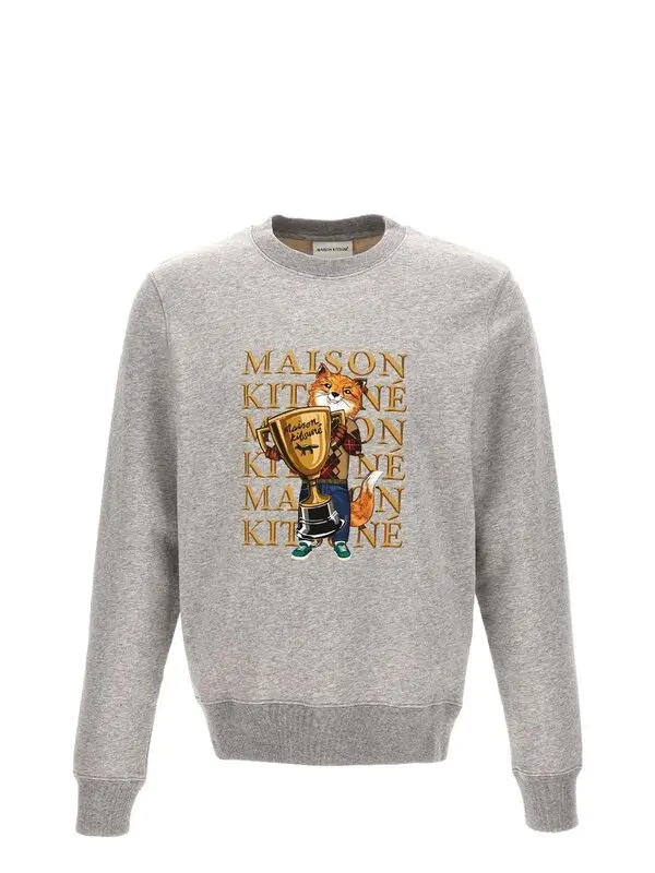 Maison Kitsuné Fox Champion Printed Crewneck Sweatshirt - Gray