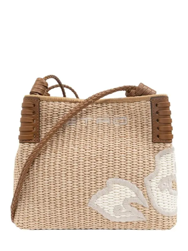 Etro Logo Embroidered Interwoven Crossbody Bag - Nude