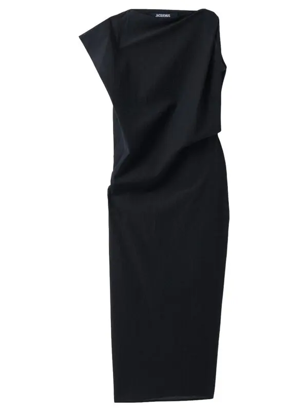 Jacquemus Draped Asymmetrical Midi Dress - Black