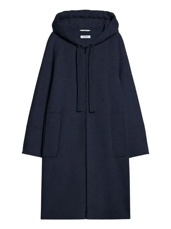 Max Mara Long-sleeved Hooded Coat With Drawstring And Zipper - Navy Blue