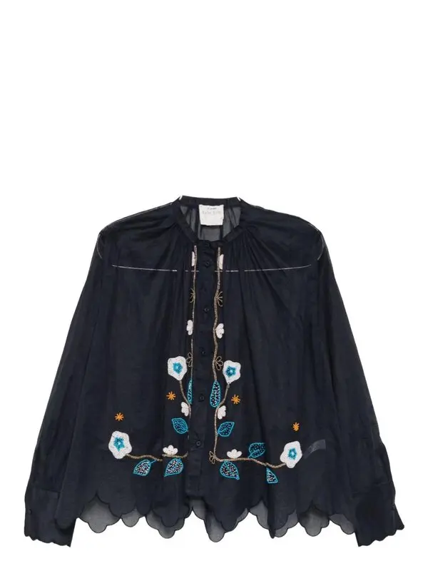 FORTE_FORTE Floral Beaded Scalloped Shirt - Black