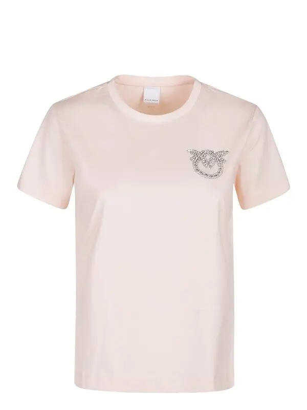 Pinko Bejewelled Love Birds Embroidery Short-sleeved T-shirt - Rosa/castano Pallido