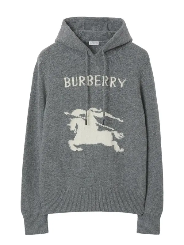 Burberry Ekd Intarsia-knit Drawstring Hoodie - Gray