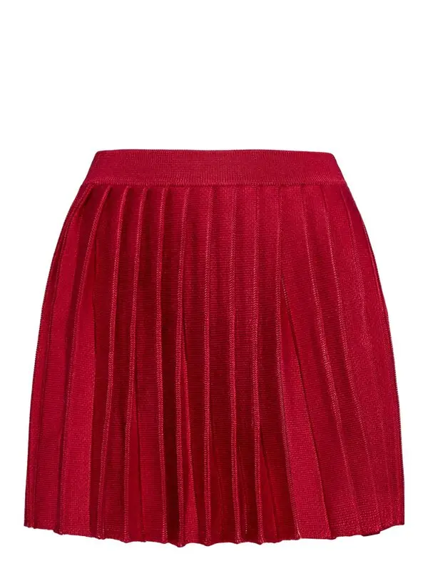 SELF-PORTRAIT Pleated Knit Mini Skirt - Red