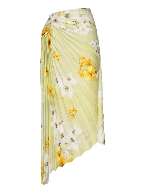 Pinko Floral Print Pleated Midi Skirt - Yellow