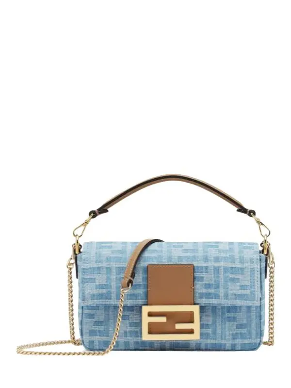 Fendi Ff Denim Fabric Bag - Light Blue
