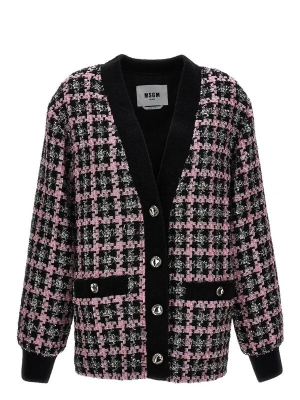 MSGM Button-up Tweed Cardigan - Black