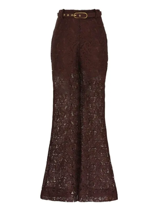 Zimmermann Illustration Lace Flared Pants - Chocolate