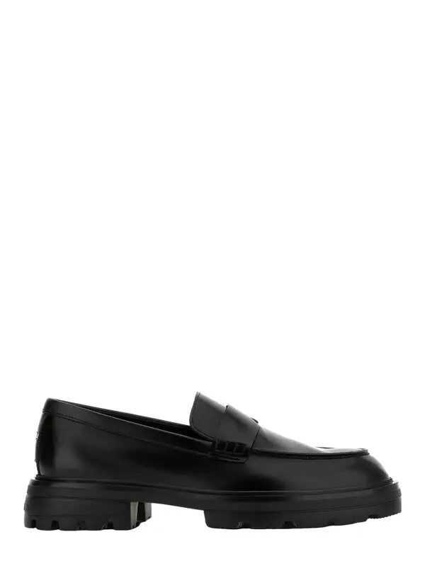 Hogan Round Toe Loafers With Signature Split-sole - Black