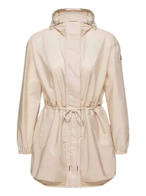 Moncler Weteau Ruched Hooded Rain Jacket - Light Beige