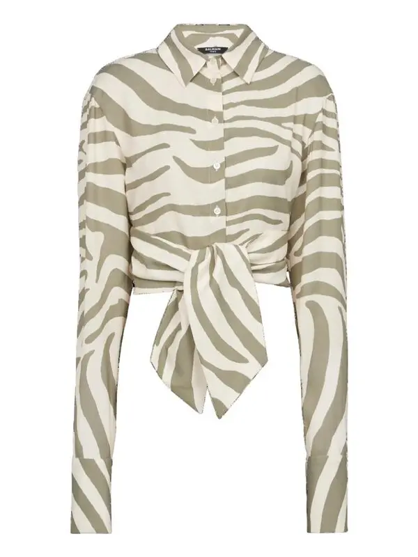 Balmain Zebra Print Cropped Shirt With Adjustable Waist Tie - Nude