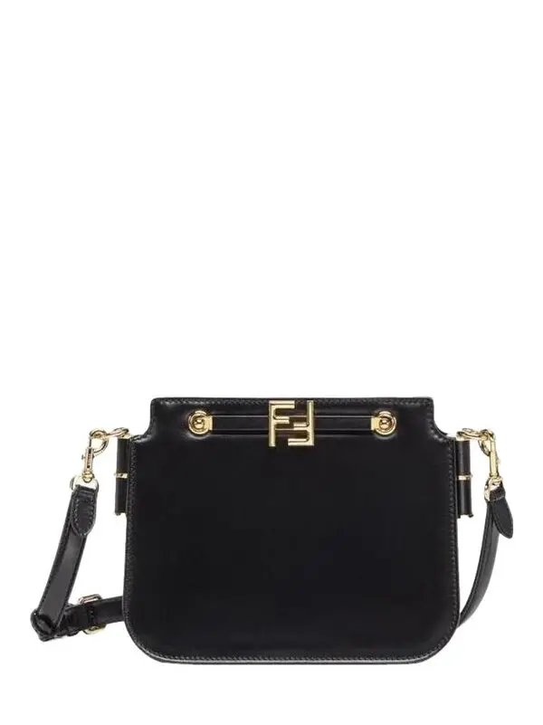 Fendi Leather Bag With Metal Ff Logo - Black