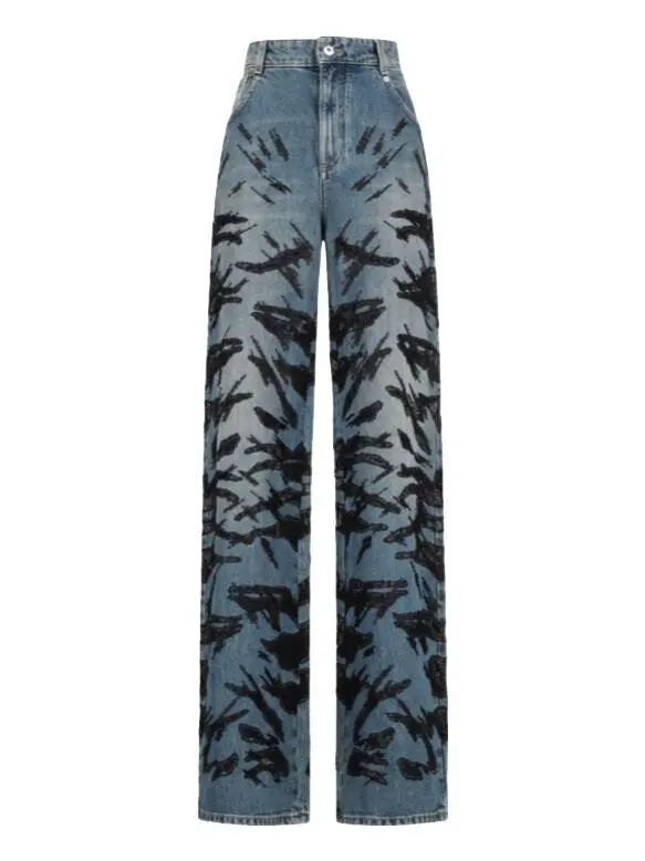 Blumarine Printed Wide Leg Jeans - Black