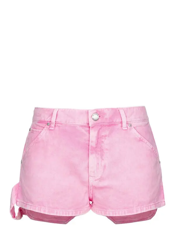 Pinko Logo Patch Denim Shorts - Pink