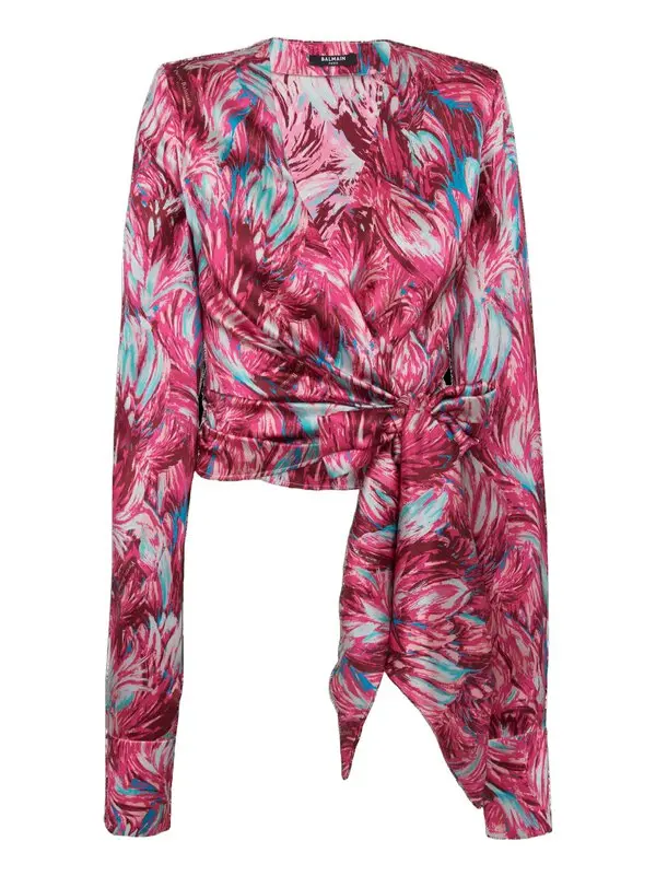 Balmain Floral Print Tie Front Top - Red