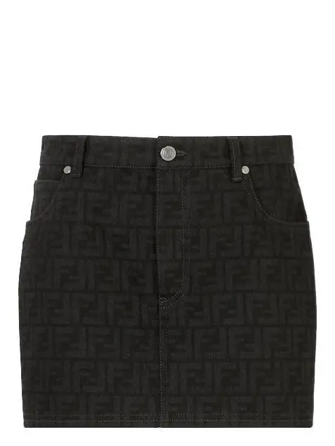 Fendi Logo Detailed Denim Mini Skirt - Black