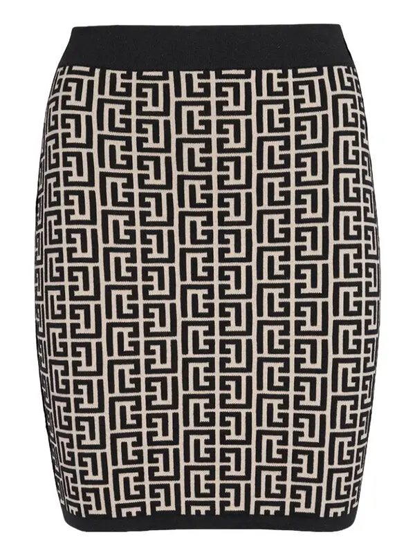 Balmain Monogrammed Knitted Skirt - Black