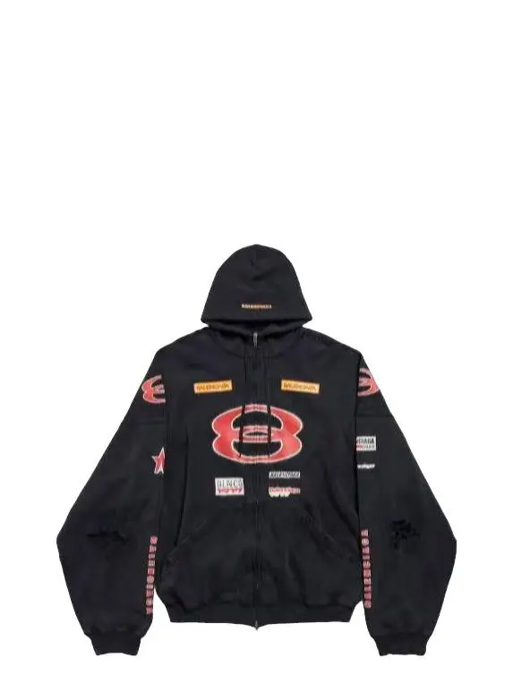 Balenciaga Sponsor Logos Full Zip Hoodie - Black