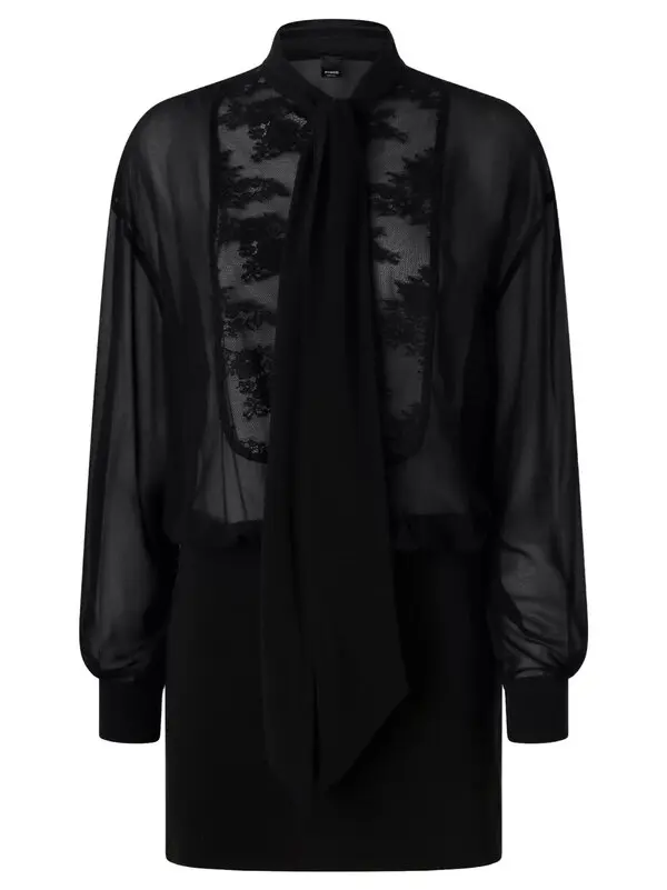 Pinko Lace Sheer Shirt Mini Dress - Black
