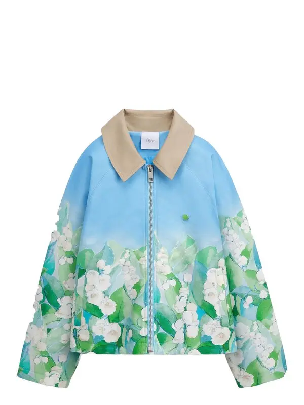 Dior Long Sleeve Jacket With Floral Print And Spread Collar - Blue