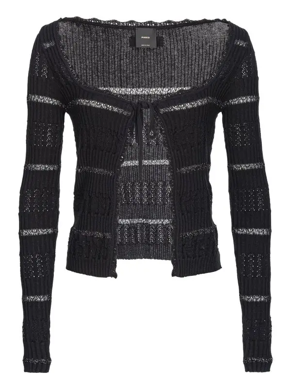 Pinko Scoop Neck Striped Cardigan - Black
