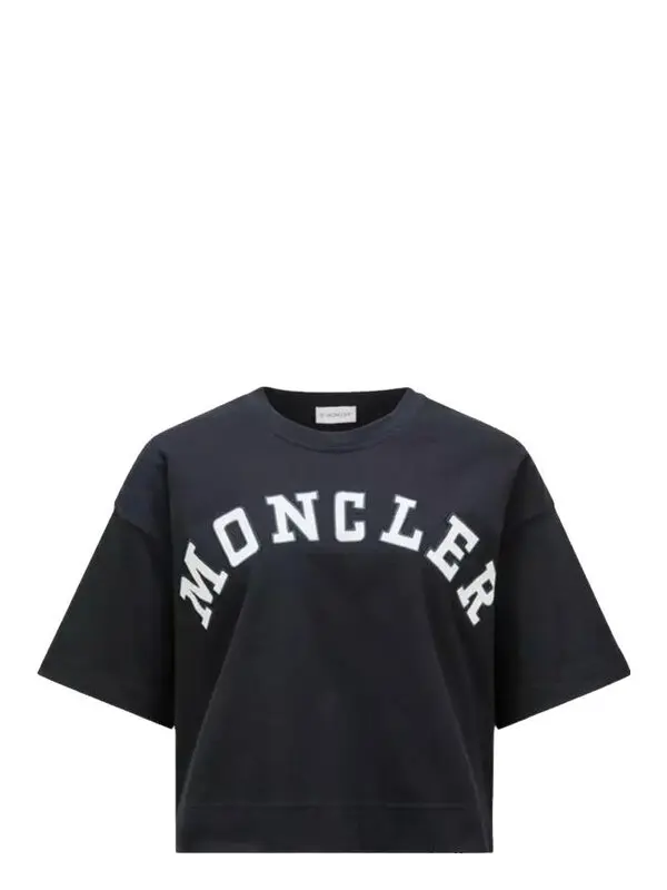 Moncler Logo Printed Cropped T-shirt - Blue