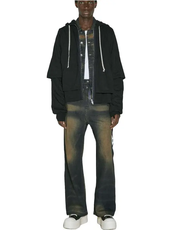 Rick Owens Double Layer Cotton Zip Hoodie - Black