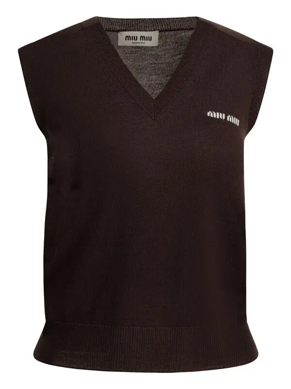 Miu Miu V-neck Knitted Vest - Brown