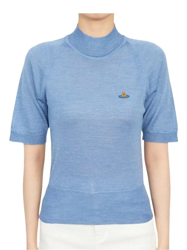 VIVIENNE WESTWOOD Short-sleeved High Neck Sweater With Logo - Blue
