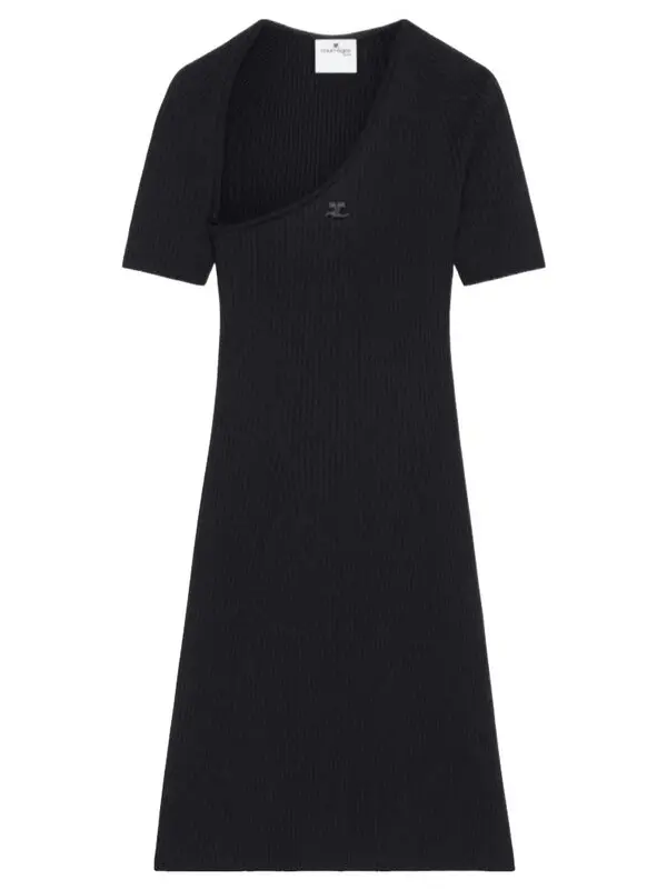 COURREGES Mini Rib-knit Flared Dress - Black