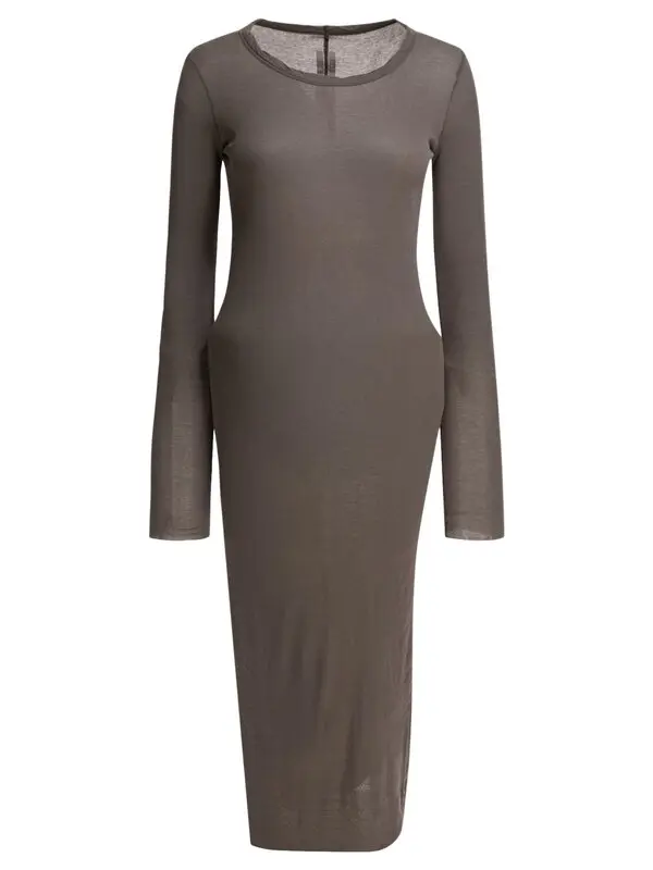 Rick Owens Cotton Midi Dress With Round Neckline And Piping - Brown