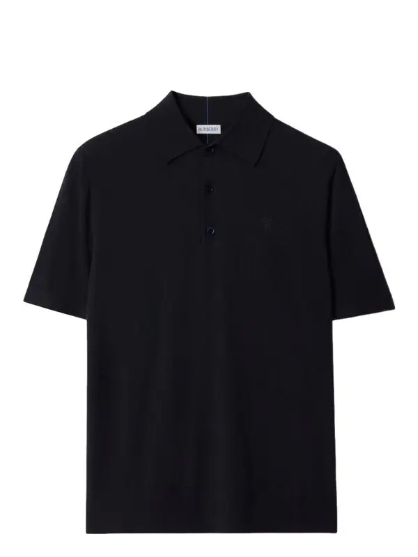 Burberry Logo Embroidered Knitted Polo Shirt - Navy Blue