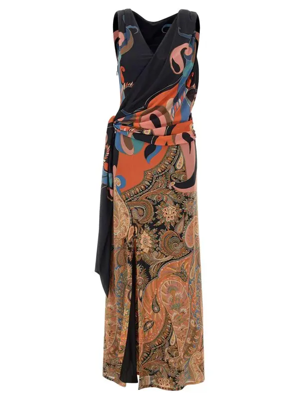 Etro Paisley Print V-neck Sleeveless Wrap Maxi Dress - Multicolor