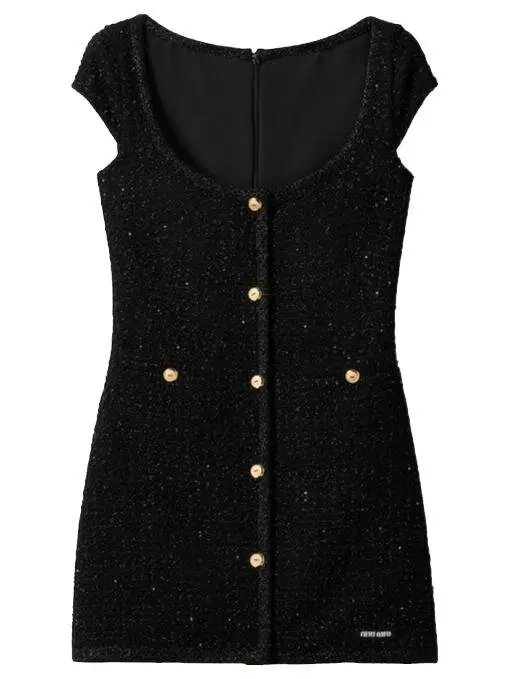 Miu Miu Lamé Bouclé Mini Dress - Black