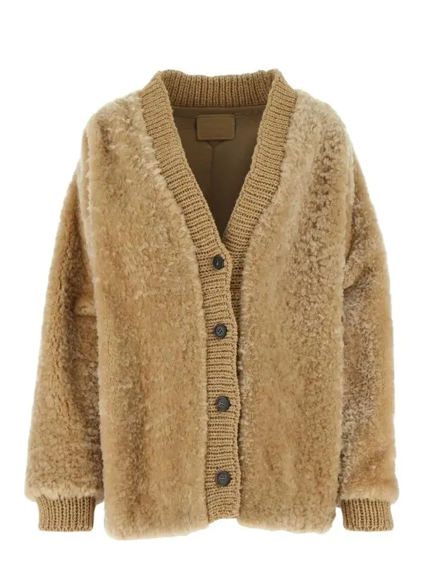 Prada Wool-blend Shearling Cardigan - Snow White