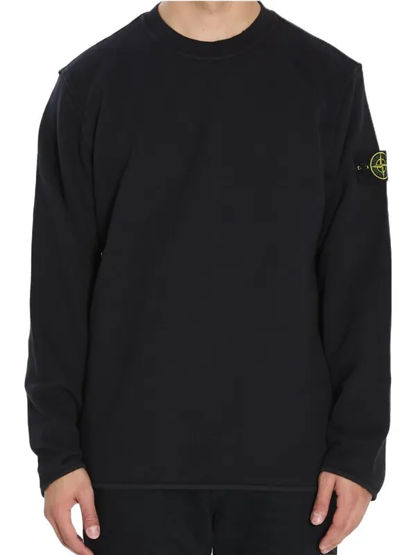 Stone Island Crewneck Long Sleeve Sweatshirt With Logo Badge - Black