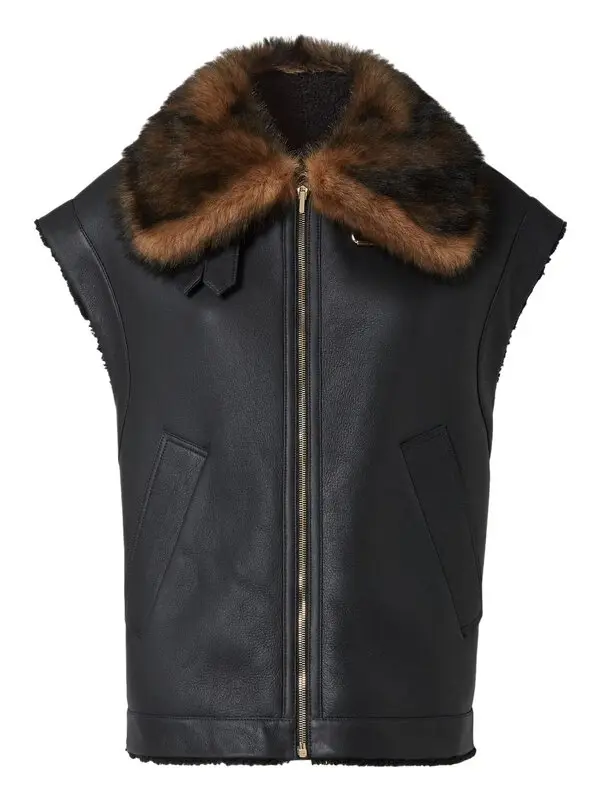 Fendi Ff Buckle Shearling Gilet - Black