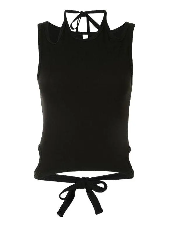 DION LEE Double-layer Strap Collar Top - Black