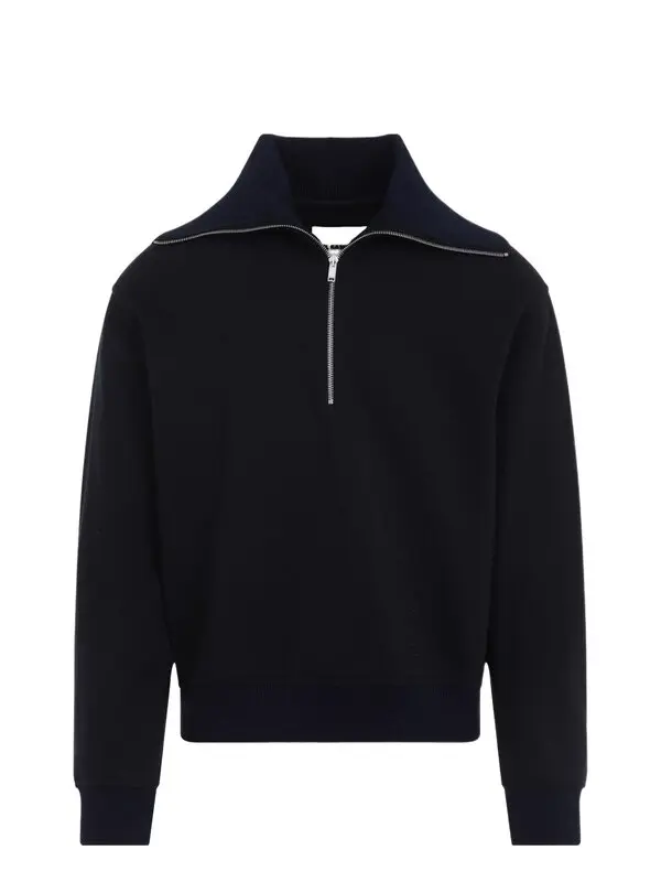 JIL SANDER Half Zip Logo Sweatshirt - Navy