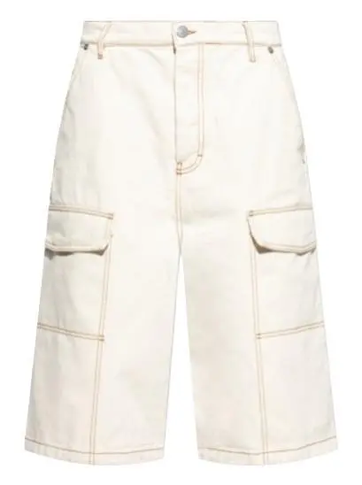 Ami Wide Leg Cargo Bermuda Shorts - Cream