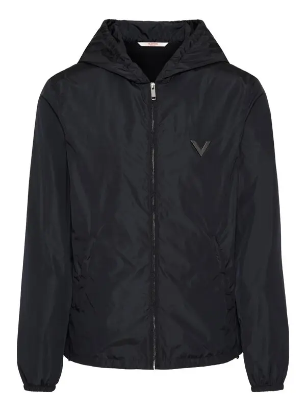 Valentino Garavani Logo Plaque Zip-up Hooded Jacket - Navy Blue